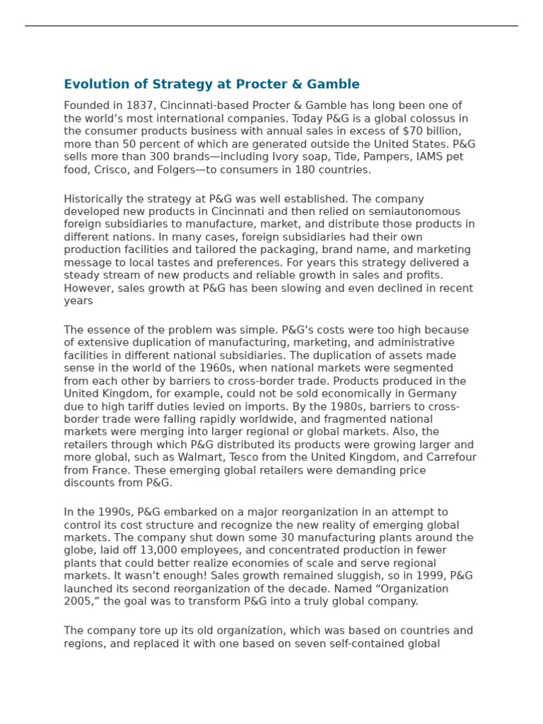 Evolution of Strategy at Procter Gamble.docx | PDF | Procter & Gamble | Economies