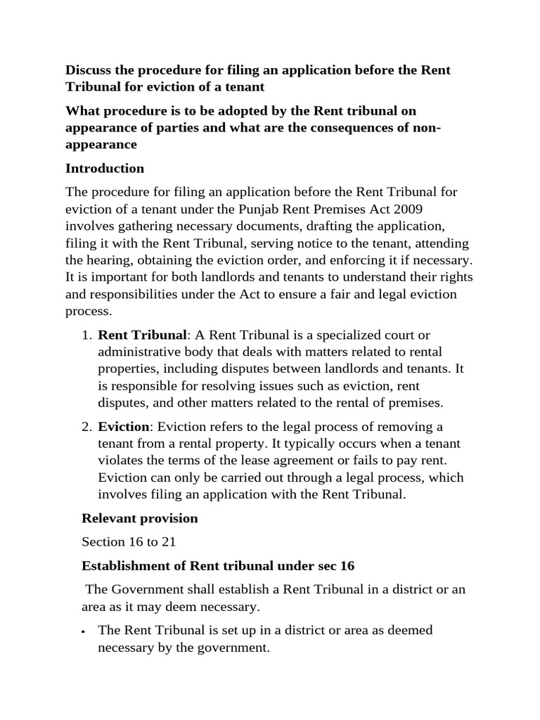 Rent Tribunal Eviction Application Process | PDF | Eviction | Affidavit
