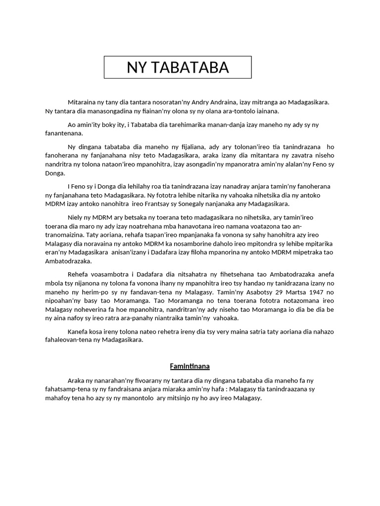 Mitaraina Ny Tany Dia Tantara Nosoratan | PDF
