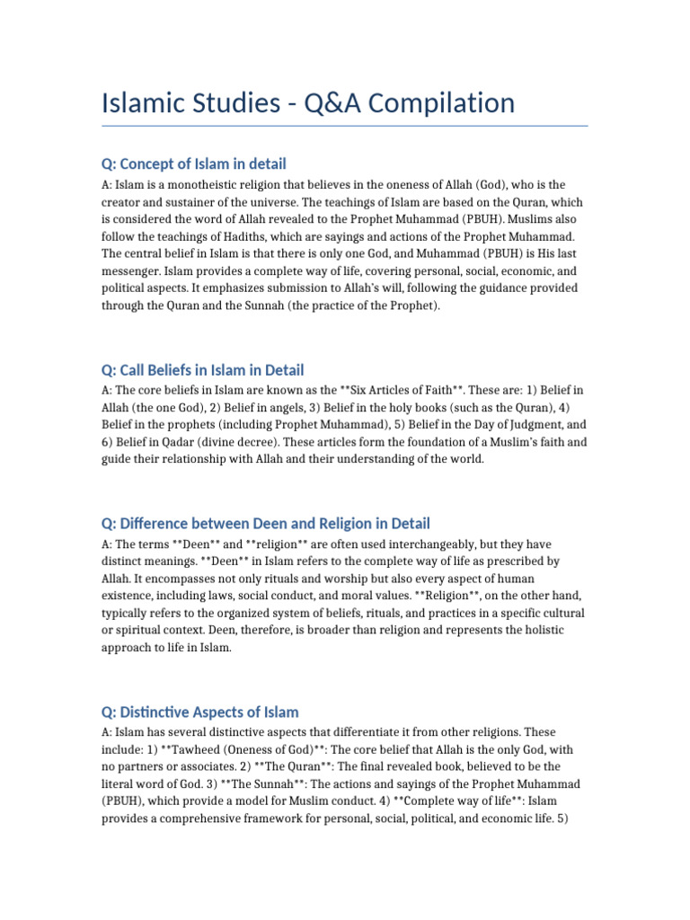 Islamic Studies QA Compilation | PDF | Prophets And Messengers In Islam ...