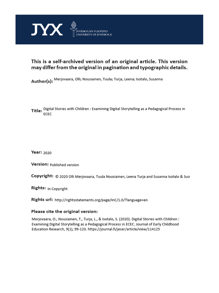 Digital Stories With Children: Examining Digital Storytelling As A Pedagogical Process in ECEC ...