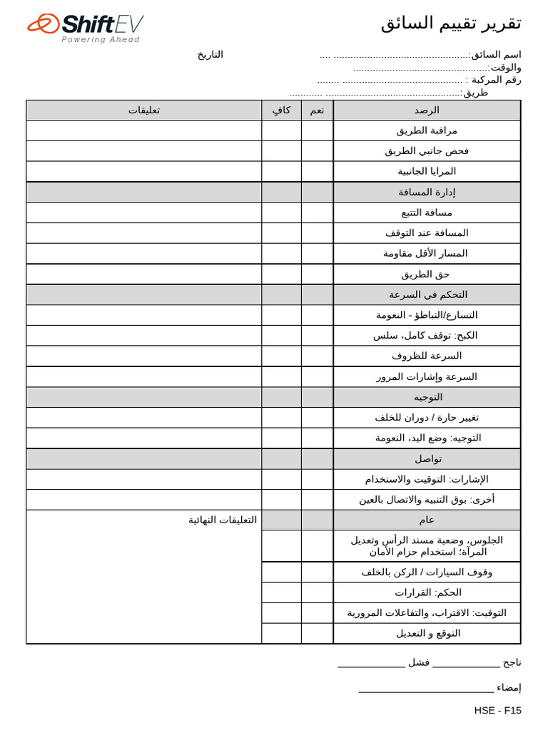 HSE - F15 Driver Evaluation Report (Ar) | PDF