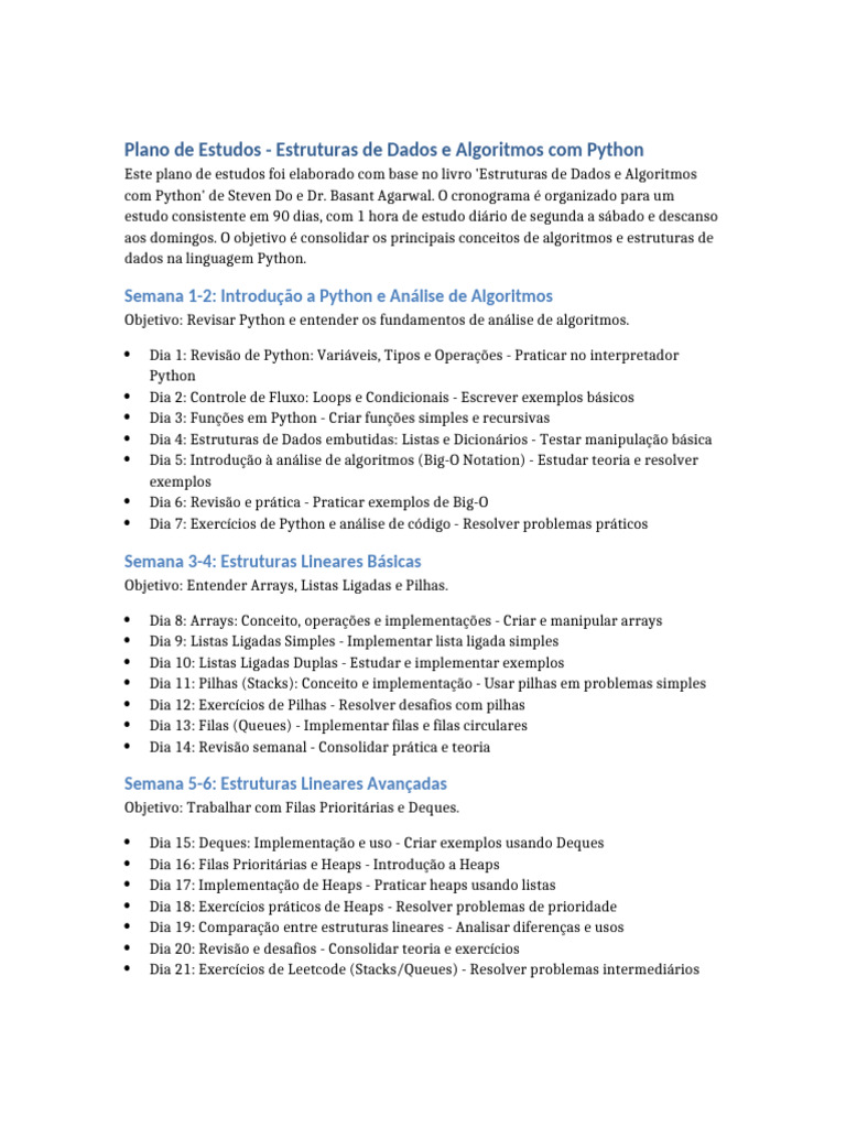 Plano de Estudos: Algoritmos em Python | PDF | Estrutura de dados | Python (linguagem de ...