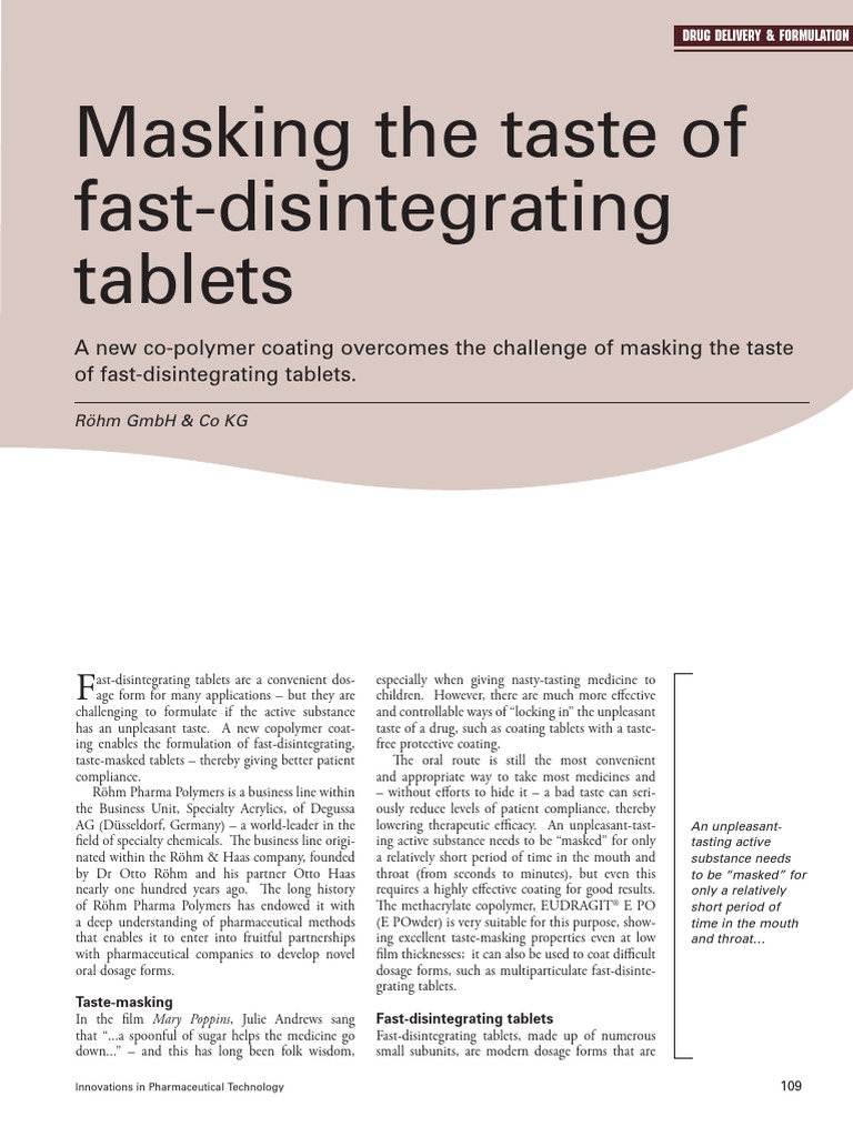 Fast Disintegration Tablets - Rohm | PDF | Tablet (Pharmacy ...