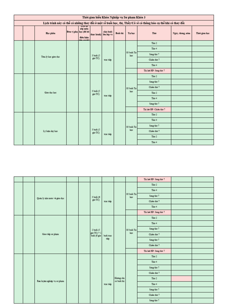 0.timeline NVSP K3 Khung CT NVSP | PDF