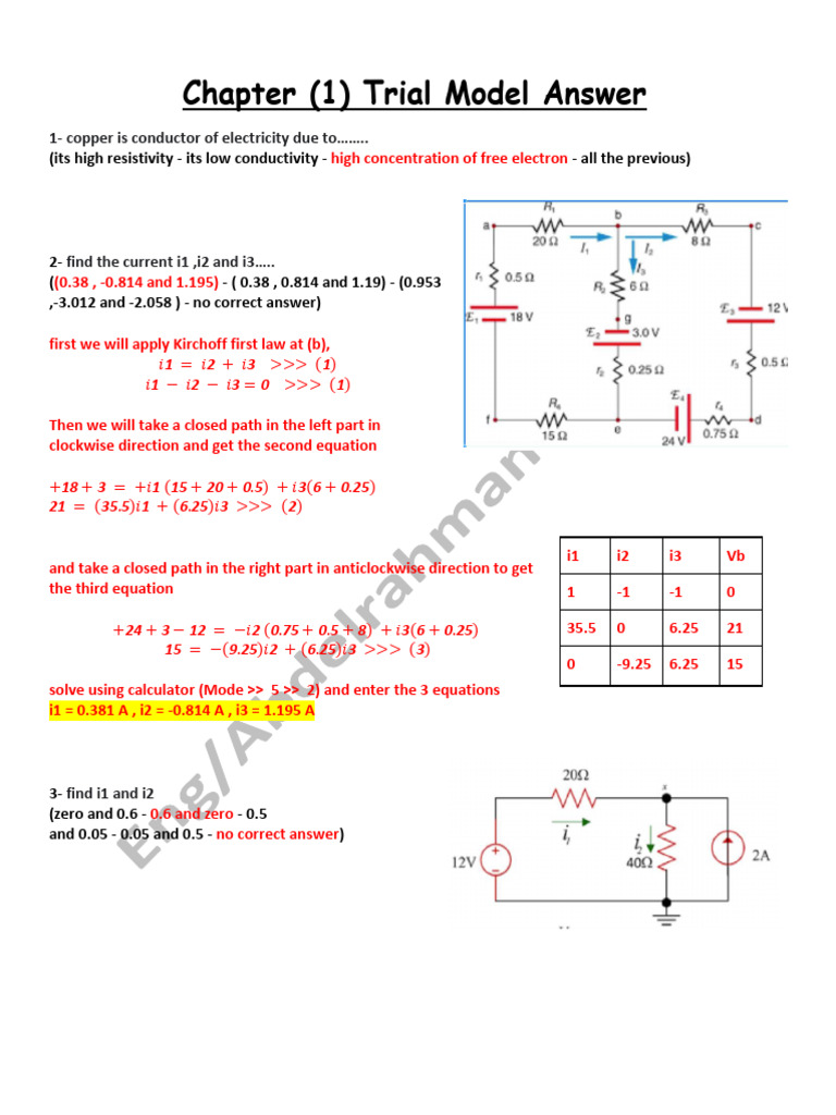 Model Answer Trial CH (1) 2025 | PDF | Electrical Resistance And ...