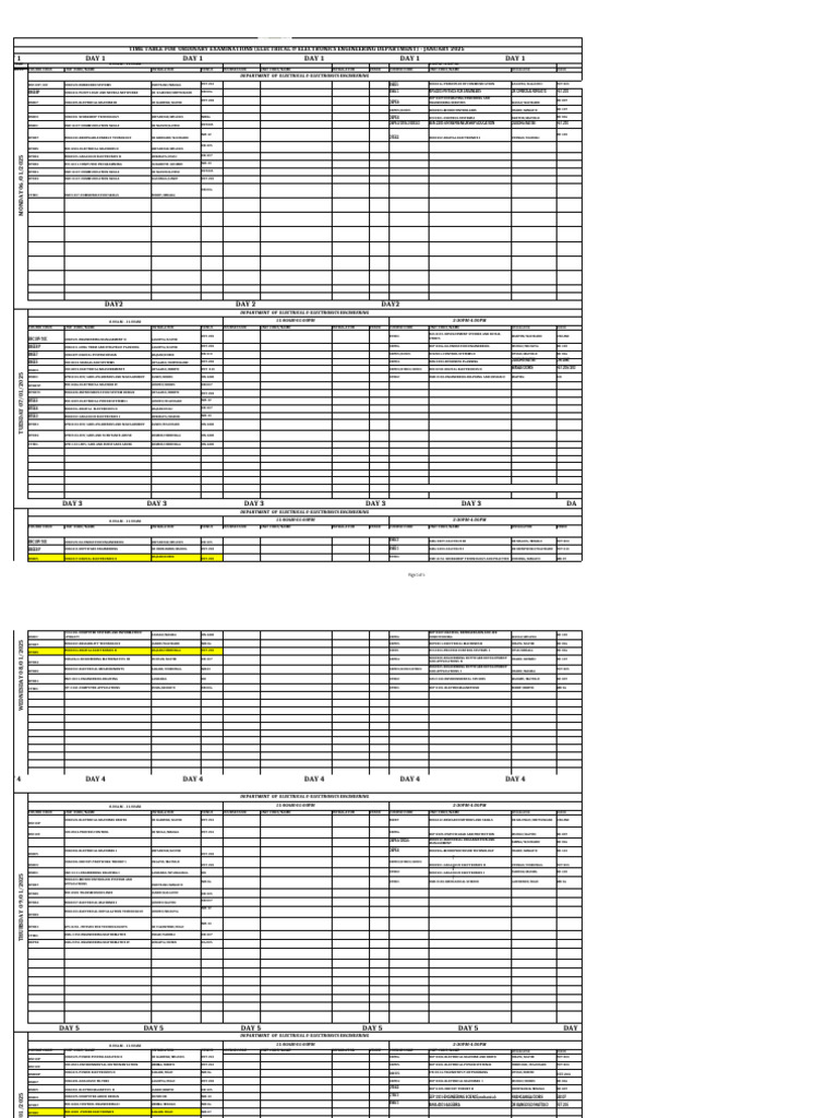 January 2025 Exam Timetable: EEE Department | PDF | Physical Sciences ...