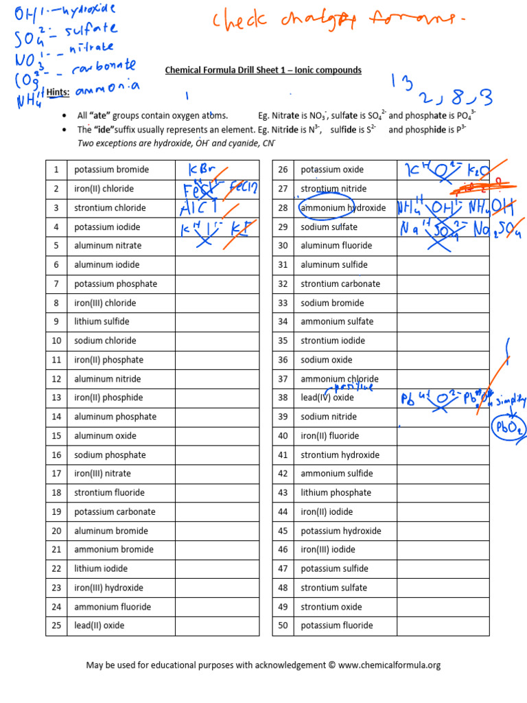 Chemical Formula Drill Sheet | PDF | Hydroxide | Aluminium