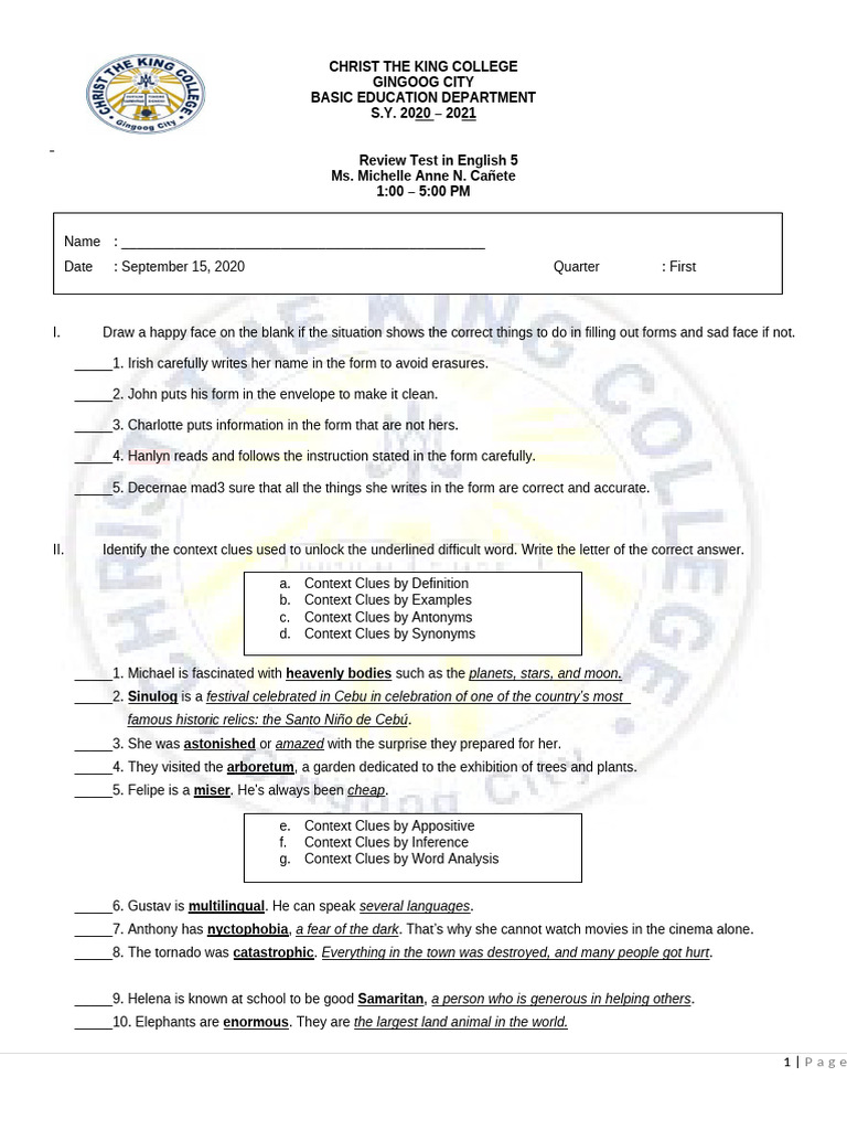 M9 (Review Test) | PDF | Cebu