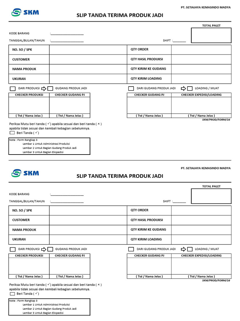 SKM-PROD-FORM-16 (SLIP TANDA TERIMA PRODUK JADI)... | PDF