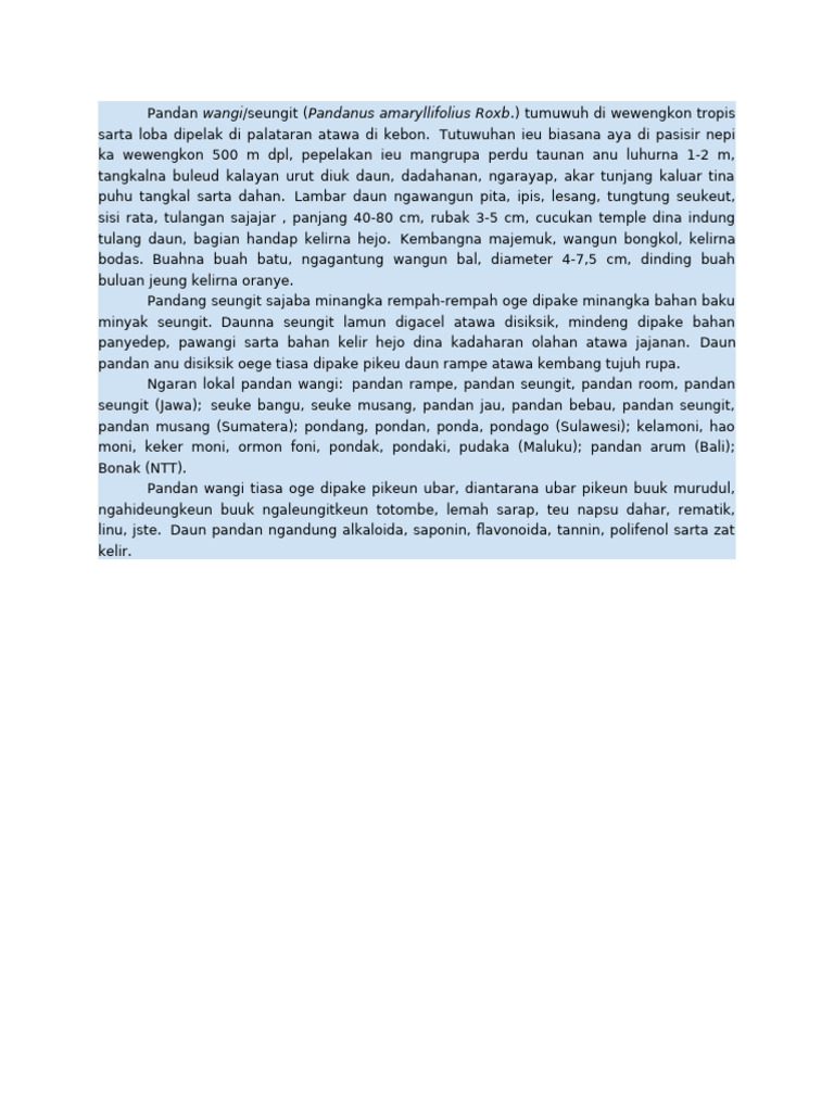 Teks Deskripsi Pandan Wangi | PDF