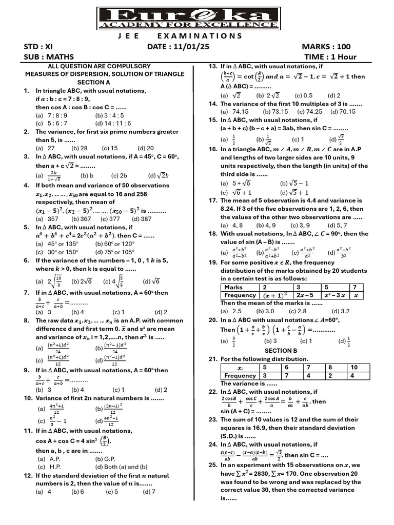 Jee Measures of Dispersion & Solution of Triangle 11TH Jan | PDF ...