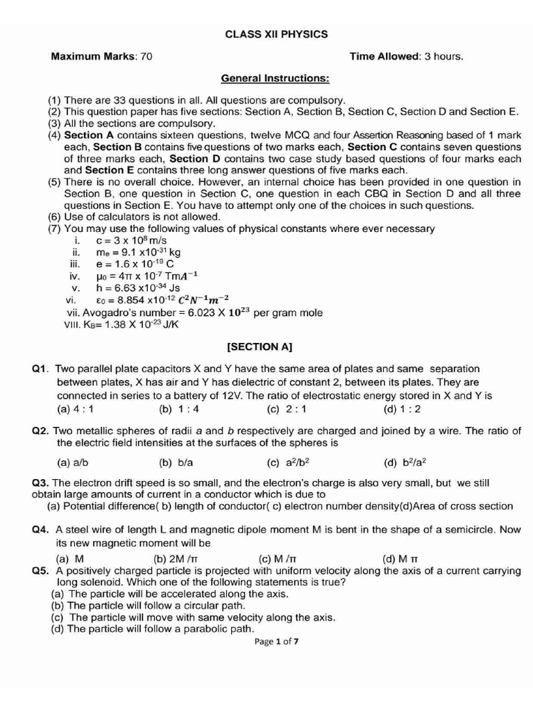 Physics Practice Paper 1 | PDF