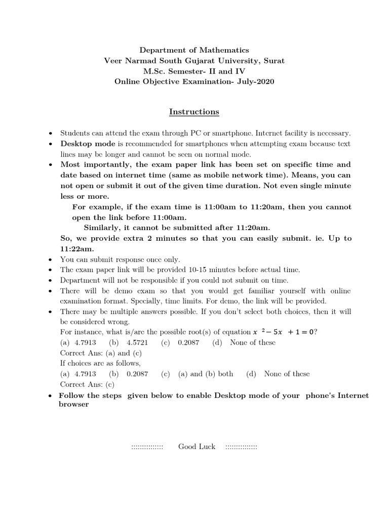 GSET Exam Instructions for Students | PDF