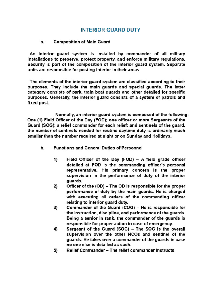 Interior Guard Duty | PDF | Military | Sergeant