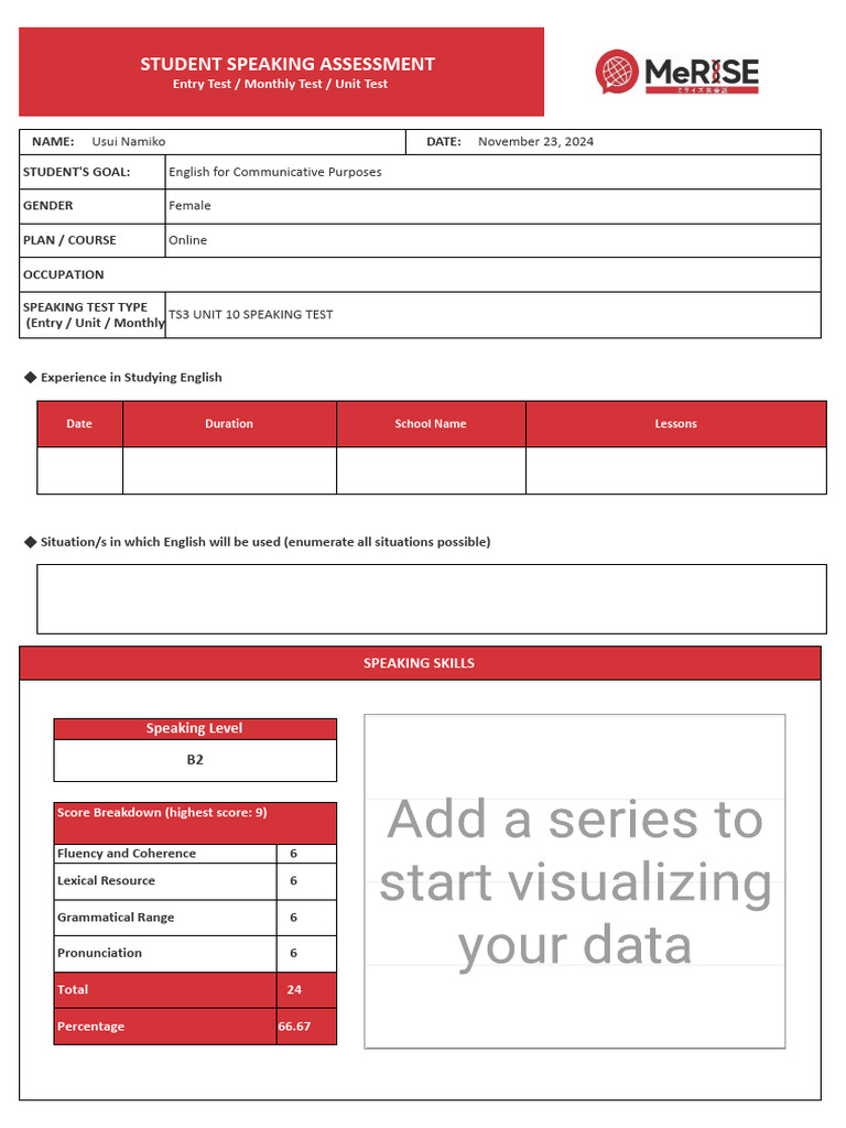 USUI NAMIKO TS3 UNIT 10 SPEAKING TEST .XLSM - FOR ENTRYTRIAL - 2024 ...