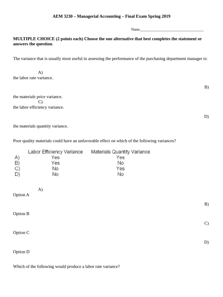 AEM 3230 Final Exam Part 1 V1 Spring 2019 Without Solutions | PDF ...