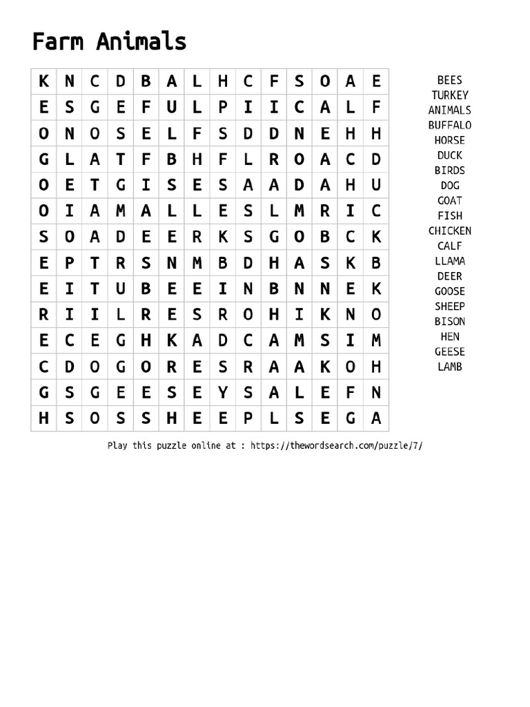 Thewordsearch Com Farm Animals 7 | PDF