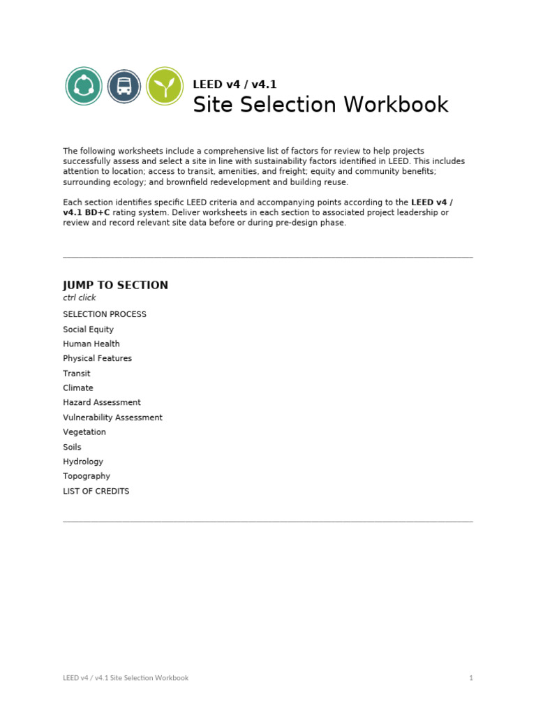 LEED BD+C - Site Selection Worksheet | PDF | Storm Surge | Flood