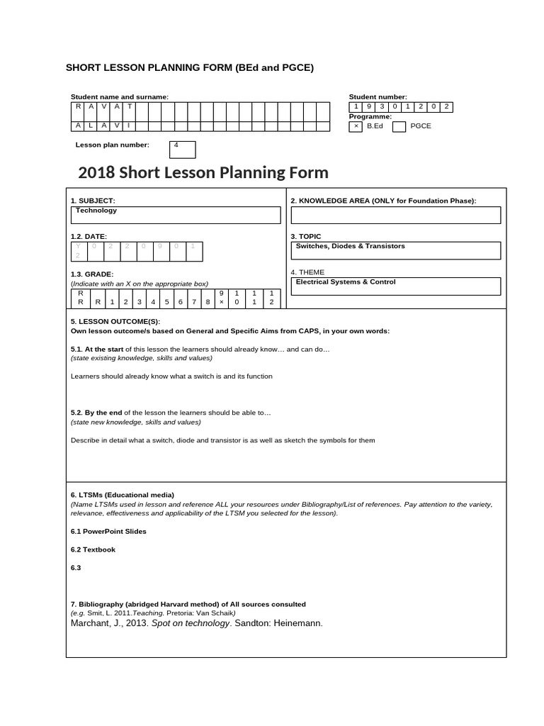 Lesson Plan Grade 9 Switches, Diodes & Transistors | PDF | Cognitive ...