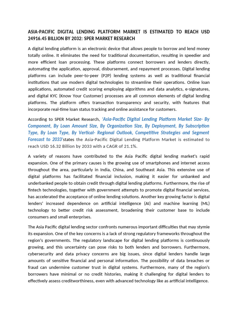 Asia-Pacific Digital Lending Market Insights | PDF | Loans | Credit