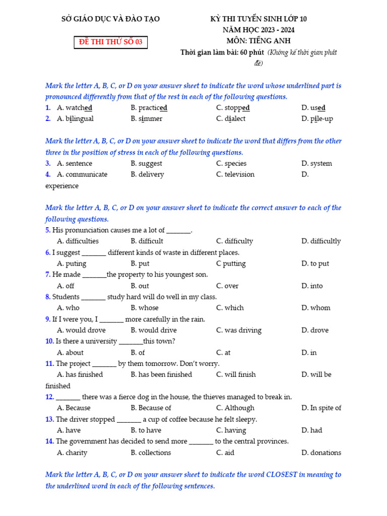 ĐỀ 3 LUYỆN VÀO 10 FORM HN 20 | PDF | Nobel Prize