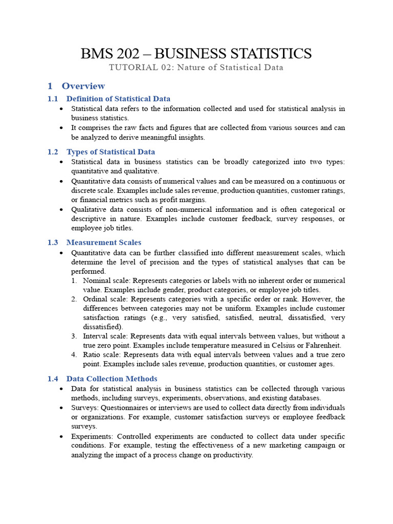BMS 202_Tutorial 02 | PDF | Level Of Measurement | Statistics