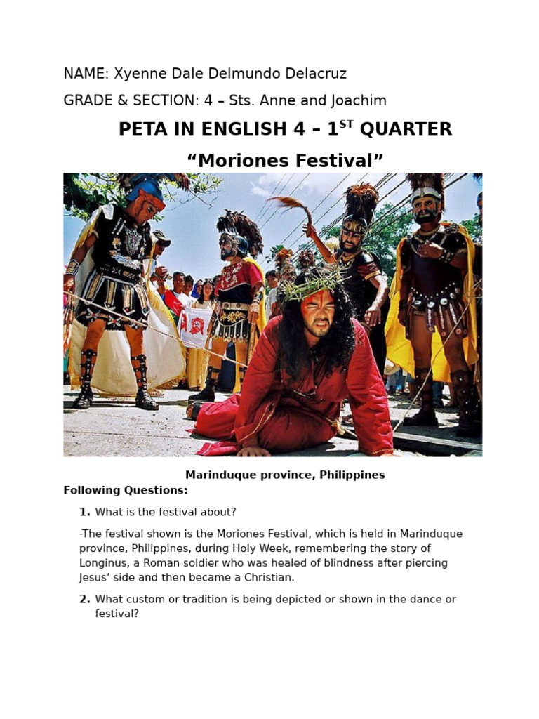 Peta in English 4 - 1 Quarter "Moriones Festival" | PDF
