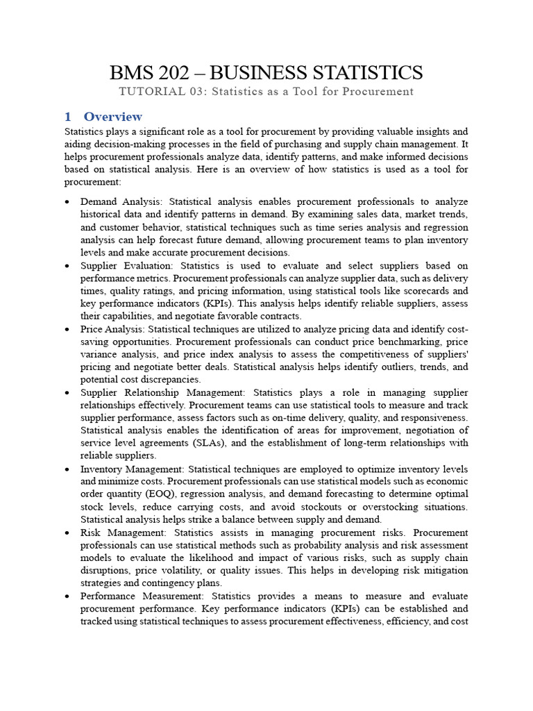 BMS 202_Tutorial 03 | PDF | Procurement | Supply Chain