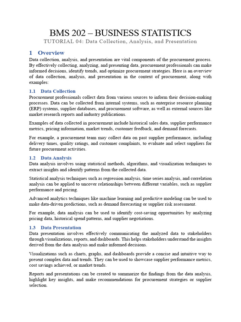 BMS 202_Tutorial 04 | PDF | Data Analysis | Analytics