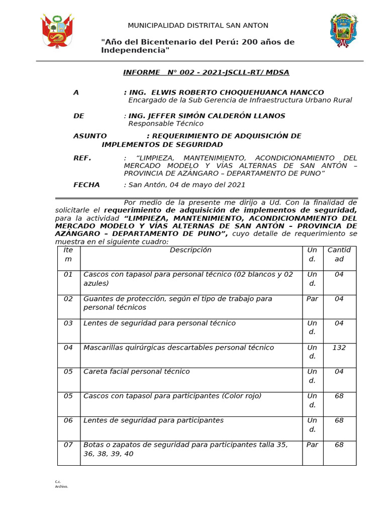 Requerimiento de Epp | PDF