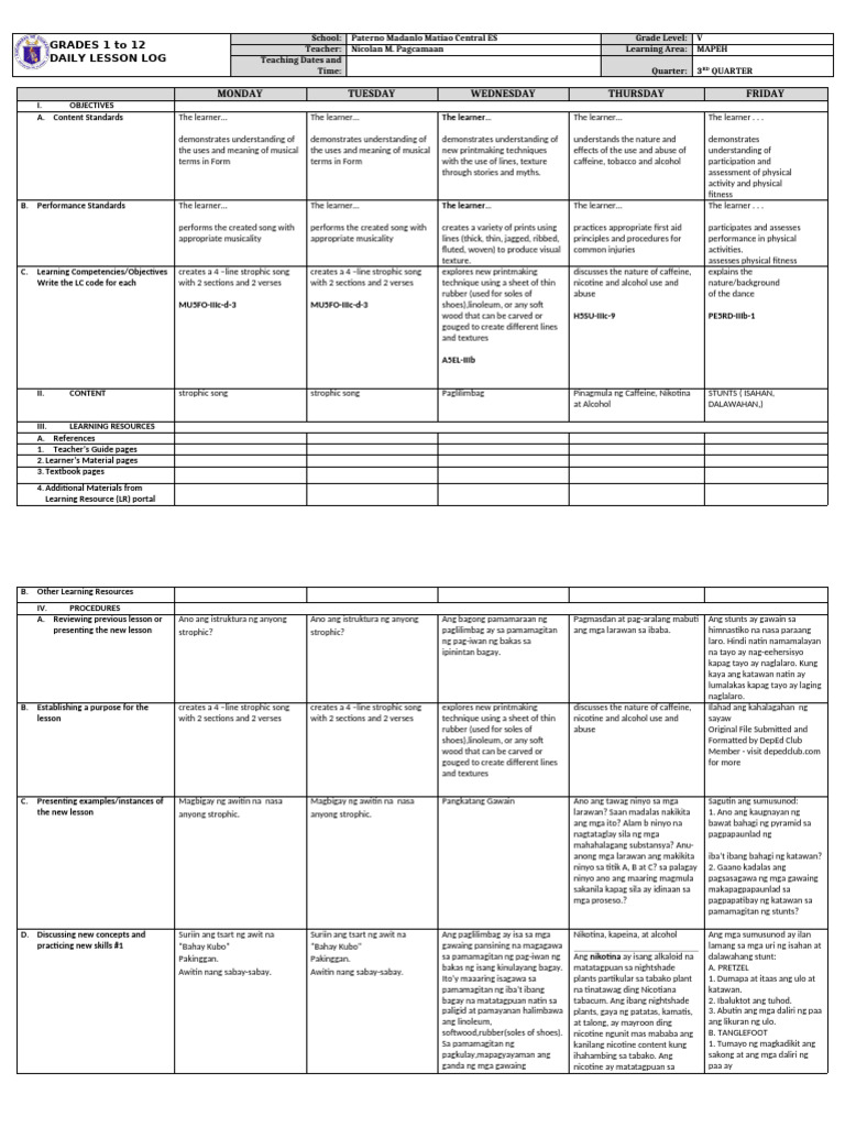 DLL_MAPEH 5_Q3_W4 | PDF
