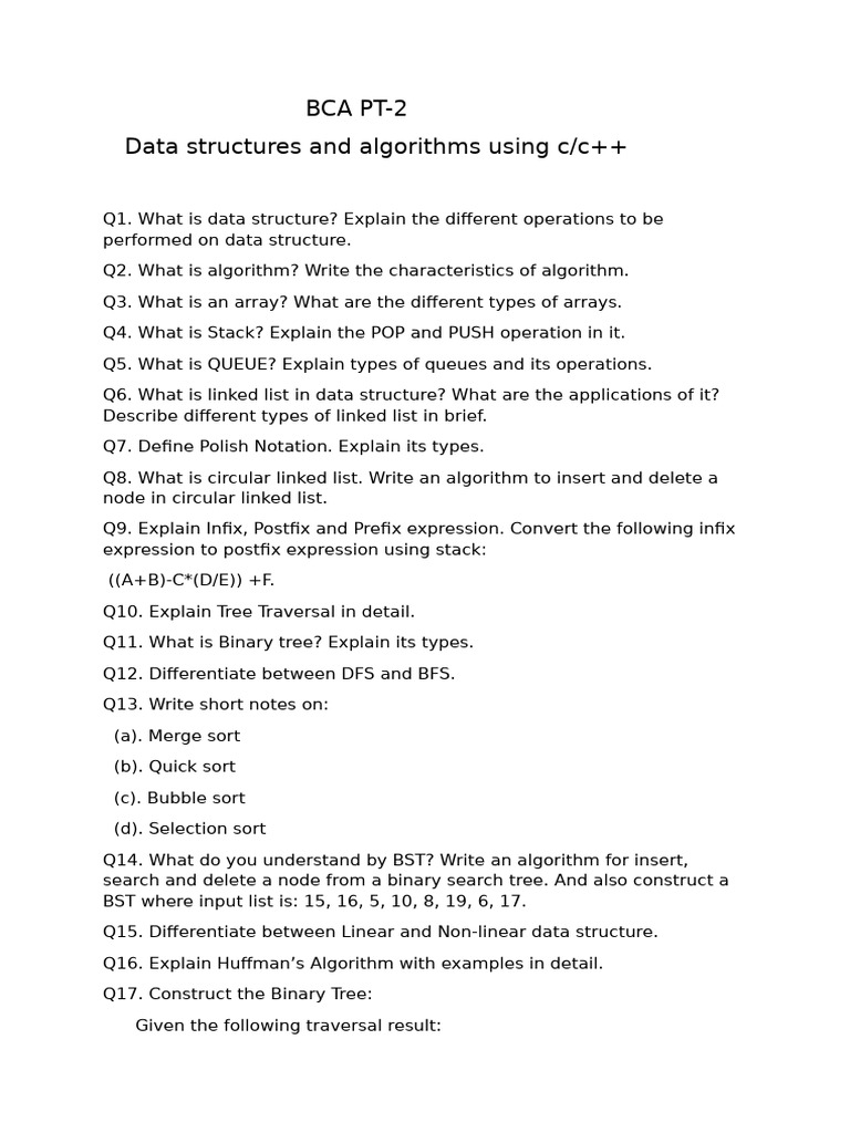 BCA PT-2 Dsa Imp Ques | PDF