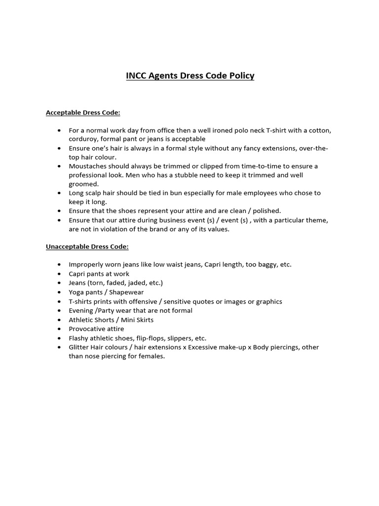 Agents Dress Code Policy | PDF