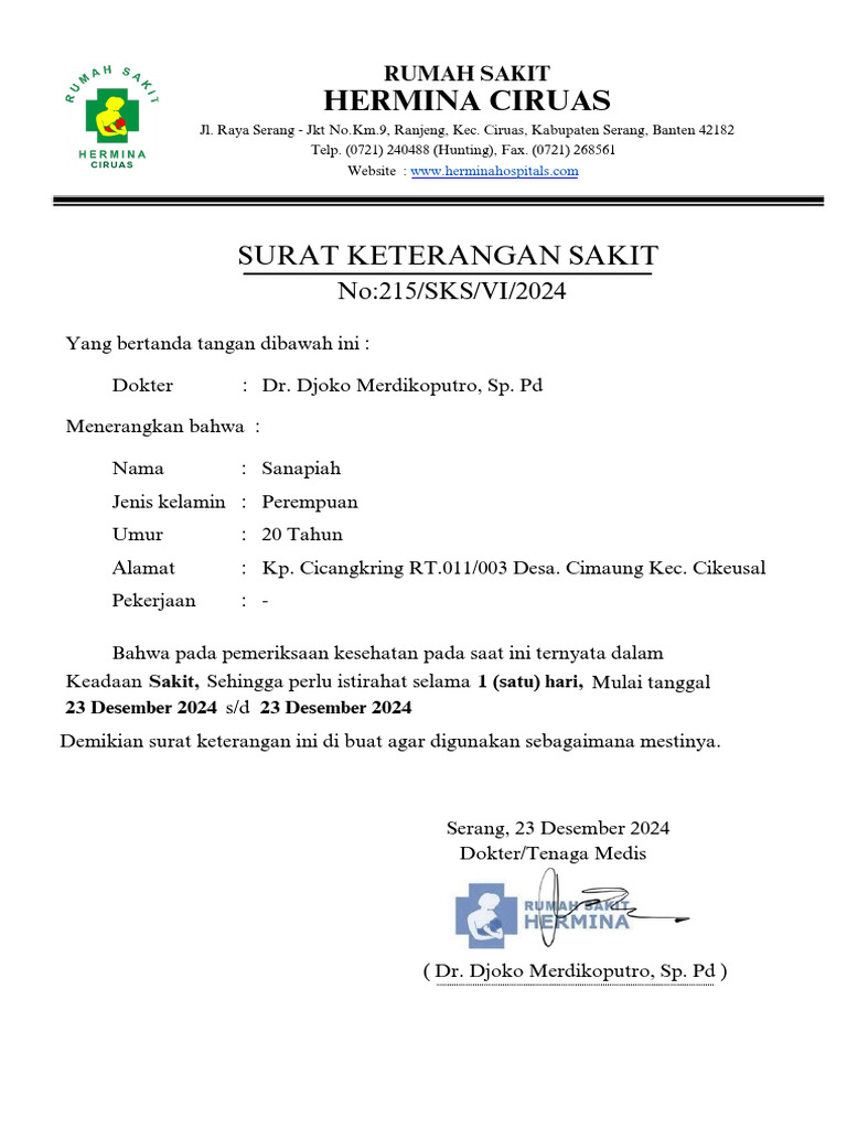 Surat Keterangan Sakit Sanapiah 20241224 034751 0000 | PDF