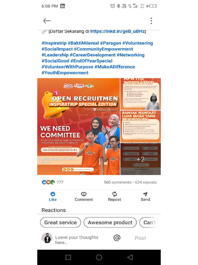 Bukti Like, Comment, Repost Post LinkedIn | PDF