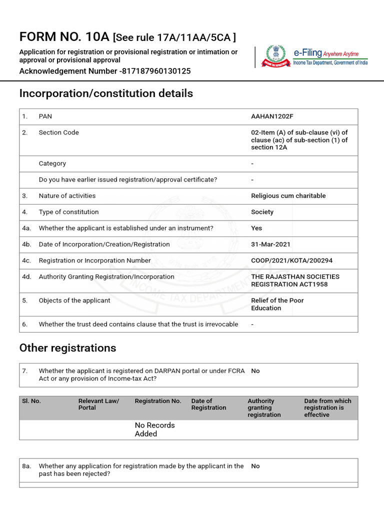 Form 10A - Filed Form | PDF | Government Finances | Taxes