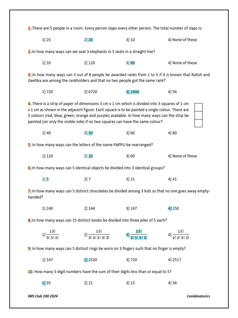 Combinatorics - Club 100 | PDF | Mathematics