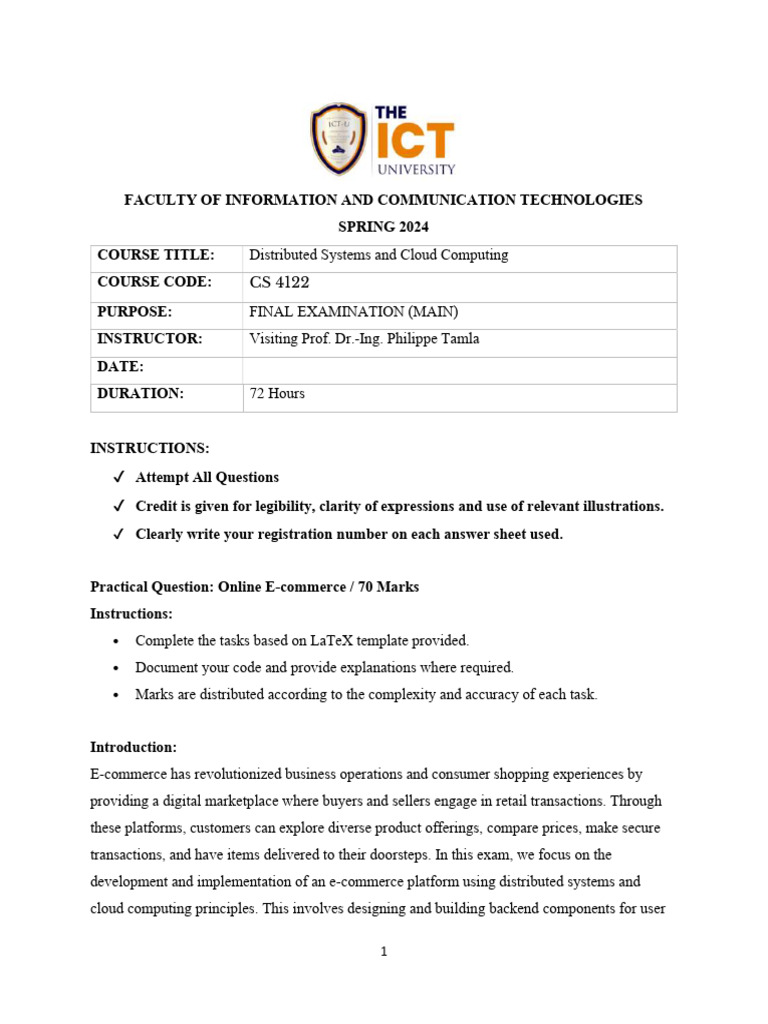 Exam - Example - Distributed Systems and Cloud Computing - Summer - 2024 | PDF | Cloud Computing ...