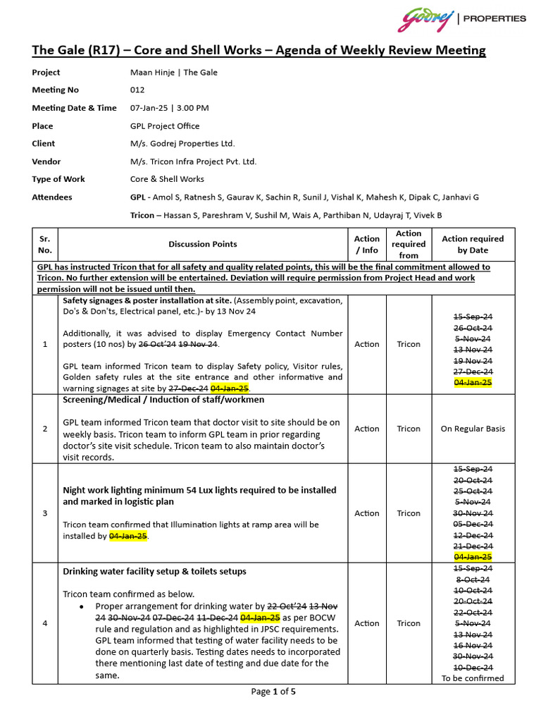 The Gale (R17) - Core Shell Works - Agenda For Weekly Review Meeting ...