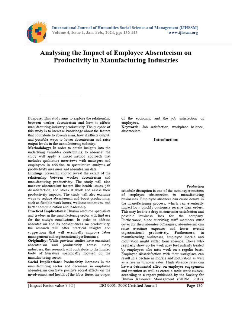 Employee Absenteeism's Impact on Manufacturing Productivity | PDF ...