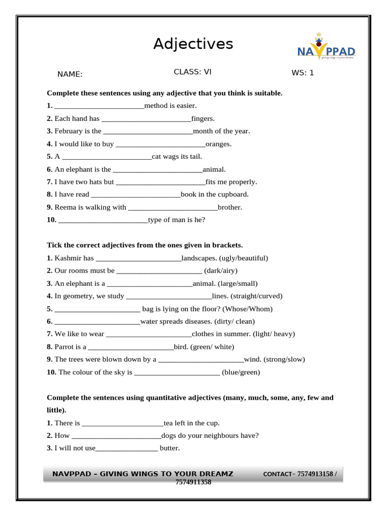 CLASS 6 GRAMMAR | PDF | Clothing