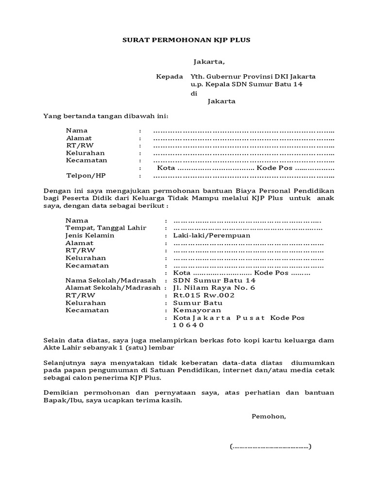 Surat Permohonan KJP - Tahap 1 - 2025 | PDF