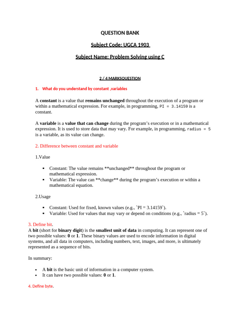 MSAT (1) Question Bank | PDF | Bit | Byte