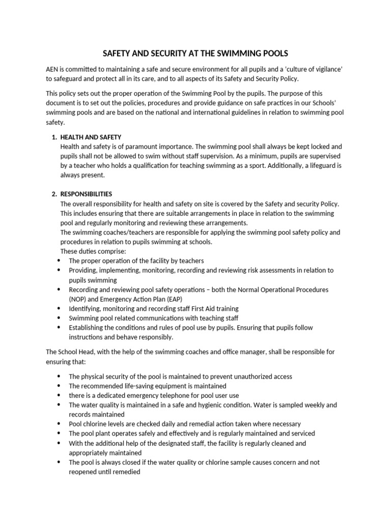 4. SAFETY AND SECURITY AT THE SWIMMING POOLS | PDF | Swimming | Teachers