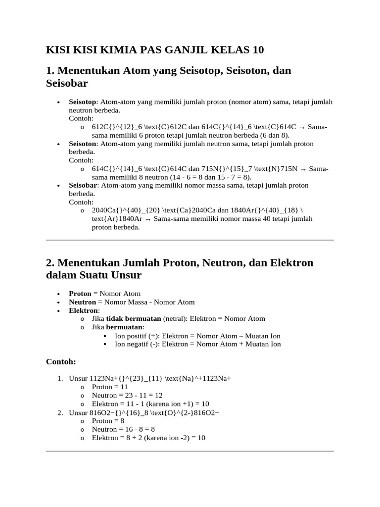 Kisi Kisi Kimia Pas Ganjil Kelas 10 | PDF