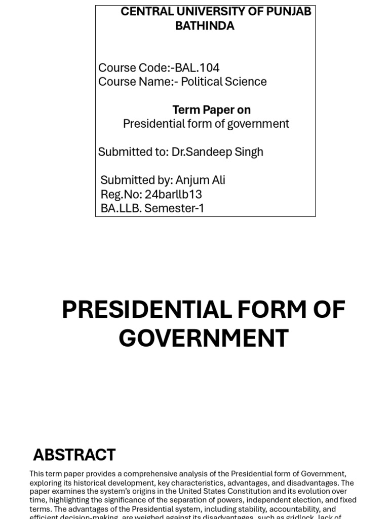 political Science term paper | PDF | Legislature | Presidents Of The ...