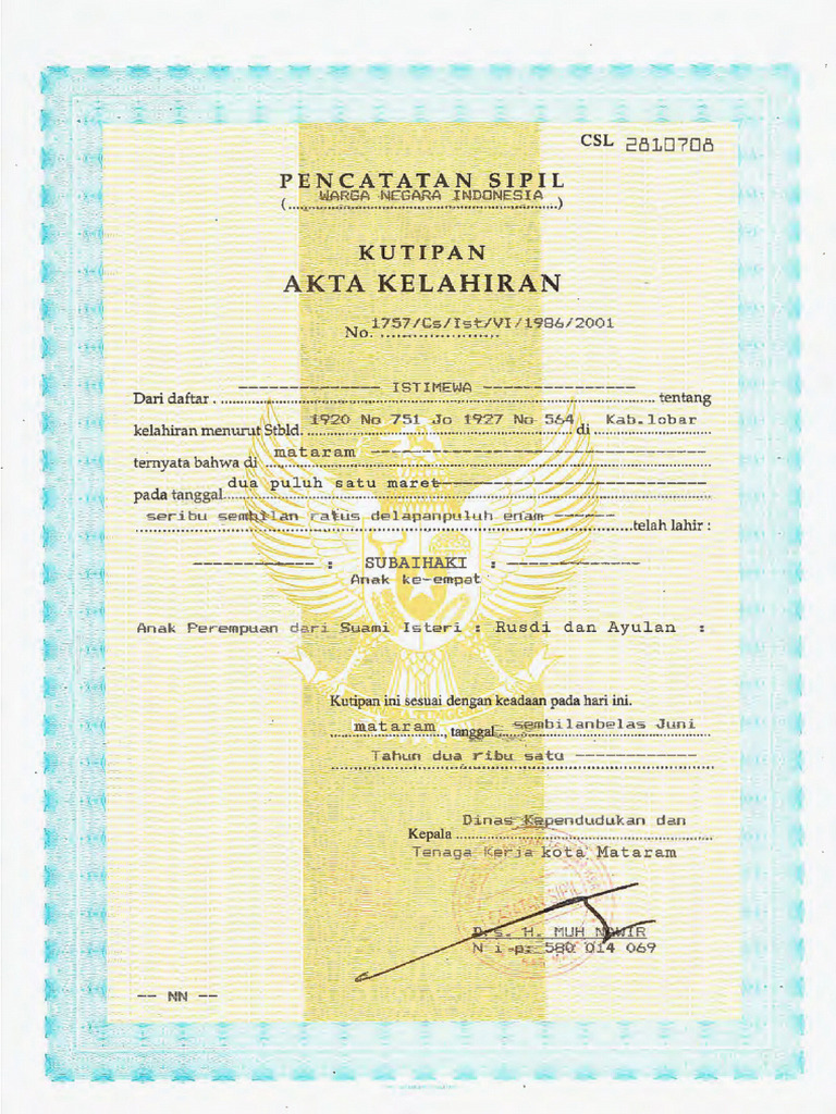 Scan Akte Kelahiran Subaihaki | PDF