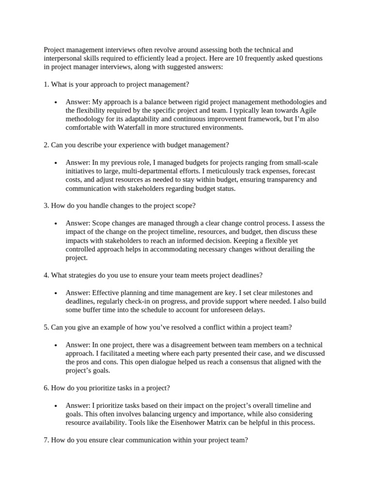 Project Management Interview Question - Answers | PDF | Agile Software ...