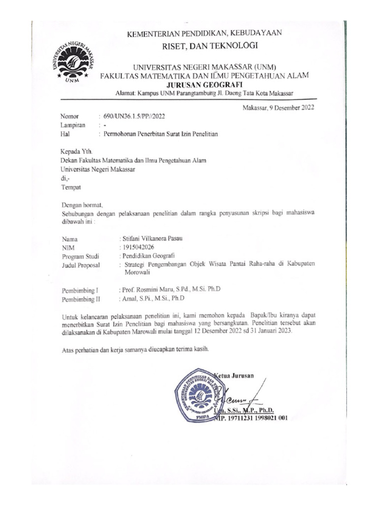 SURAT PENELITIAN JURUSAN | PDF